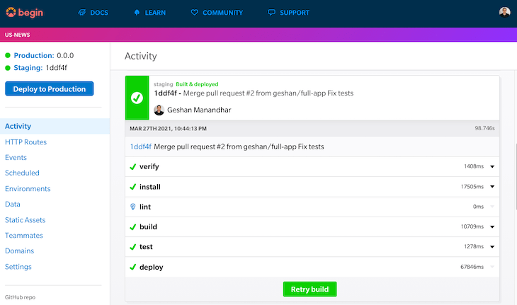 Deploying A Full Stack Nodejs React App For Free With Begin Logrocket Blog