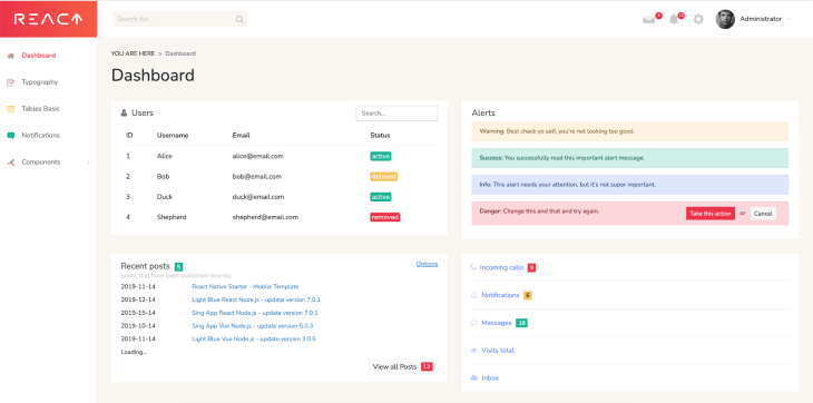 Creating dashboards in React with React Dashboard - LogRocket Blog