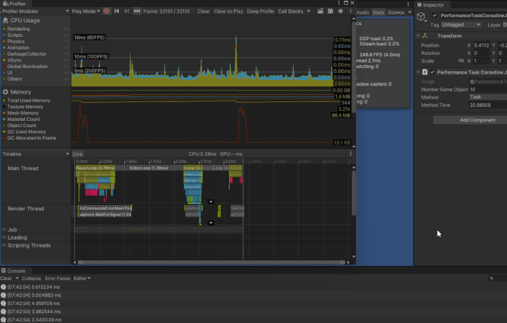 Performance In Unity Async Await And Tasks Vs Coroutines C Job System And Burst Compiler 4194