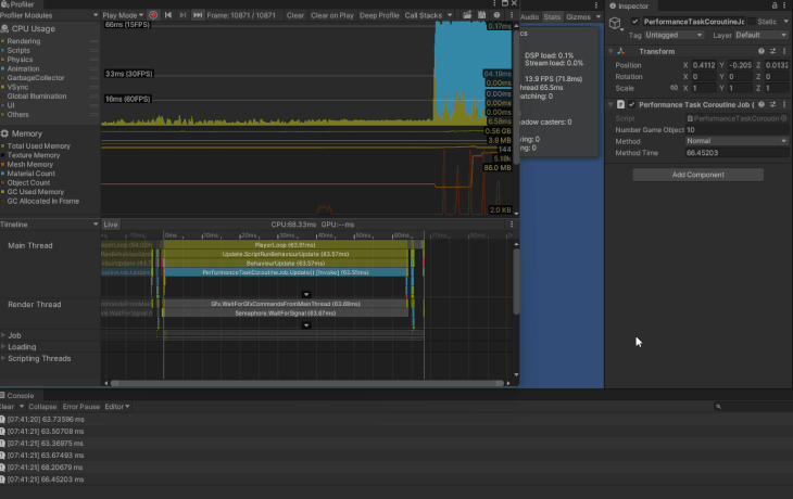 Performance in Unity: async, await, and Tasks vs. coroutines, C# Job System, and burst compiler ...
